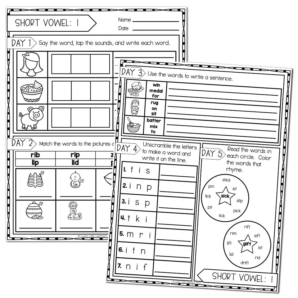2nd Grade Phonics Worksheets - Short Vowel I - Lucky Little Learners