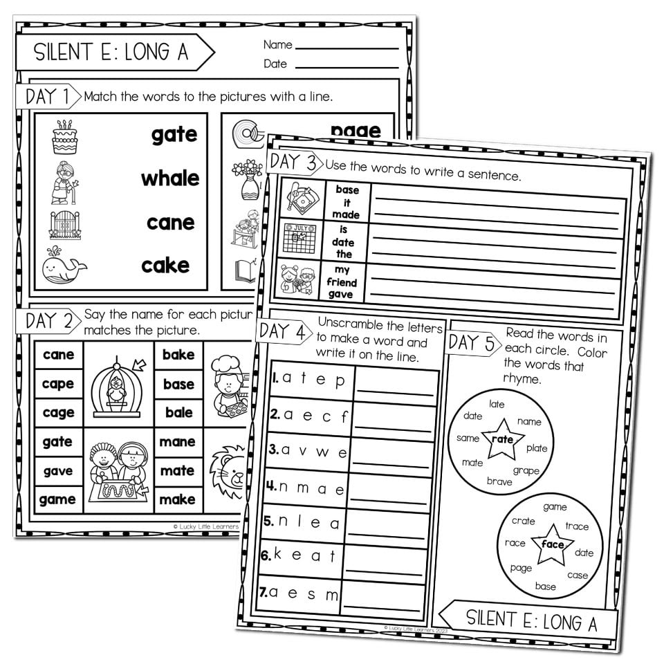 2nd Grade Phonics Worksheets - Silent E Long A - Lucky Little Learners