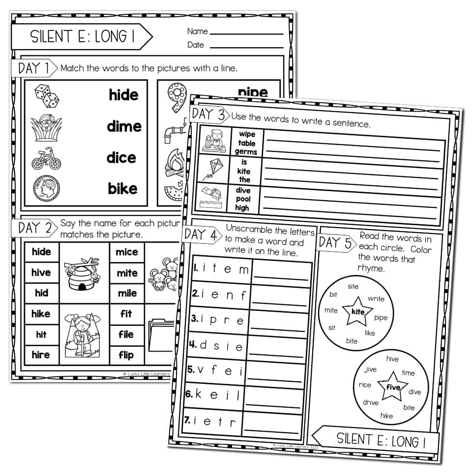 2nd Grade Phonics Worksheets - Silent E Long I - Lucky Little Learners
