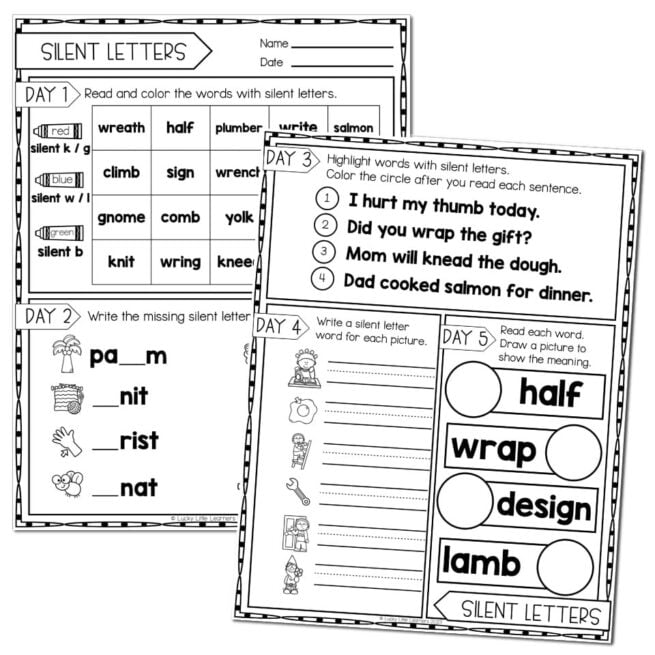 2nd Grade Phonics Worksheets - Silent Letters - Lucky Little Learners