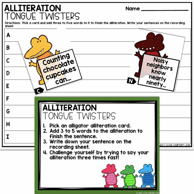 2nd Grade Reading Center - Alliteration - Lucky Little Learners