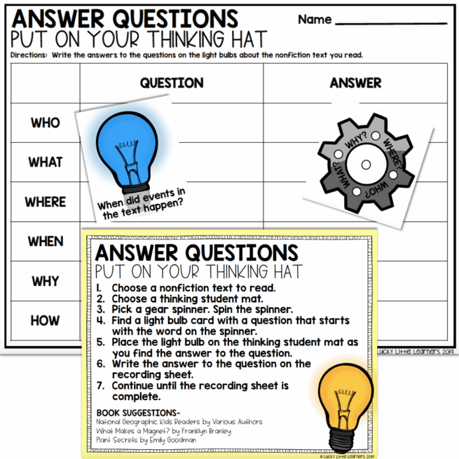 2nd Grade Reading Center - Answer Questions Nonfiction - Lucky Little ...