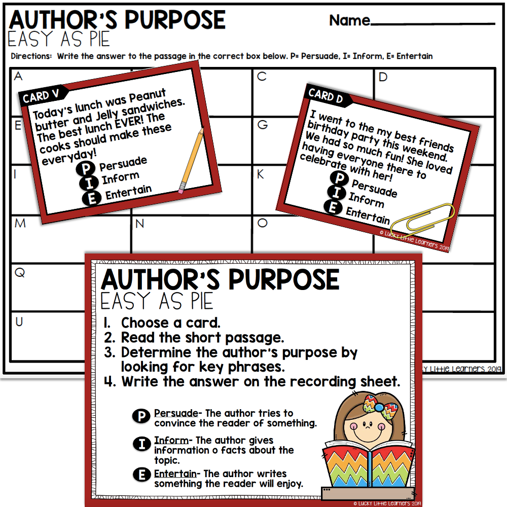 2nd Grade Reading Center - Author's Purpose - Lucky Little Learners