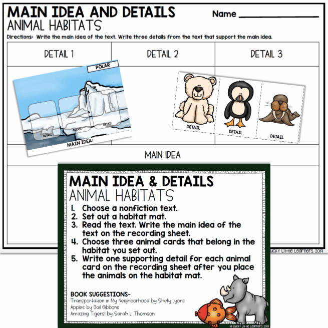 2nd Grade Reading Center - Main Idea and Details - Lucky Little Learners