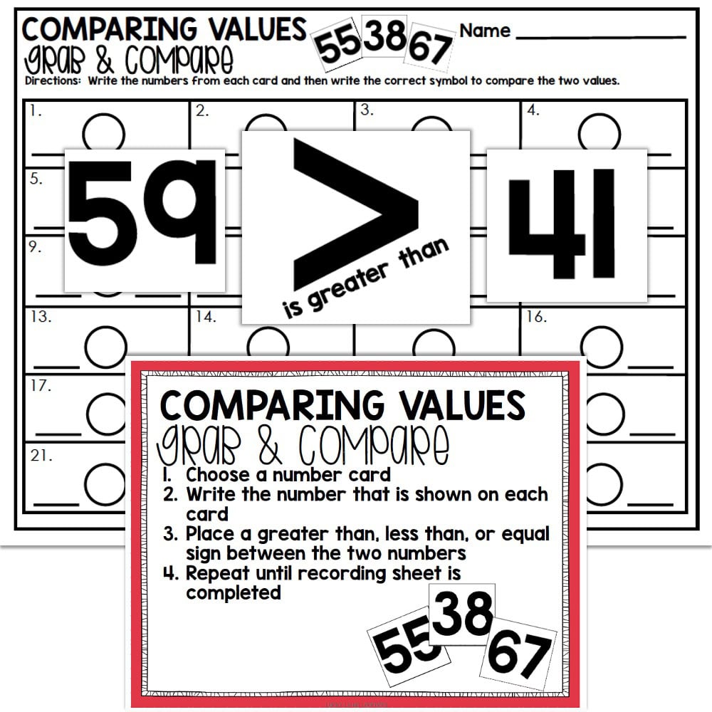 2nd Grade September Math Center - Comparing Values - Lucky Little Learners