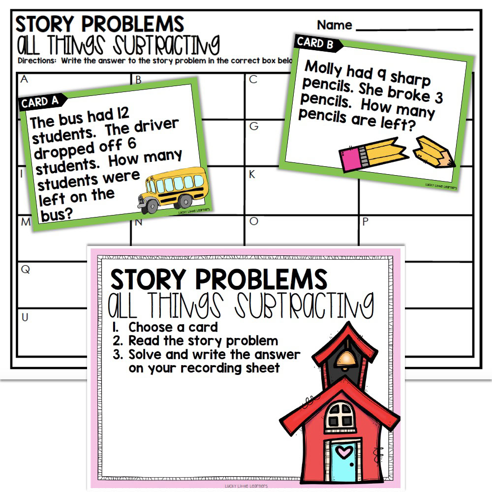 2nd Grade September Math Center - Subtraction Story Problems - Lucky ...