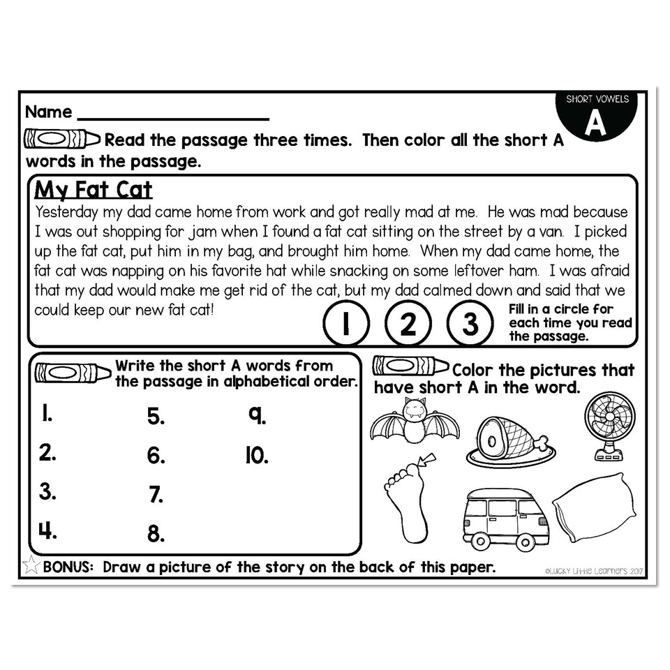 A - Short Vowels Phonics Mats 2nd Grade - Lucky Little Learners