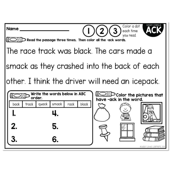 ACK - Short Vowel Phonics Mats 1st Grade - Lucky Little Learners