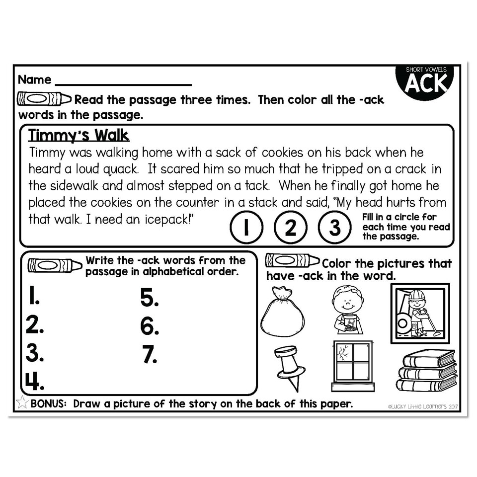 ACK - Short Vowels Phonics Mats 2nd Grade - Lucky Little Learners