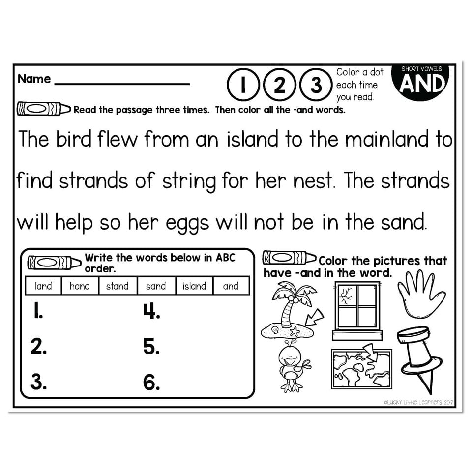 AND - Short Vowel Phonics Mats 1st Grade - Lucky Little Learners