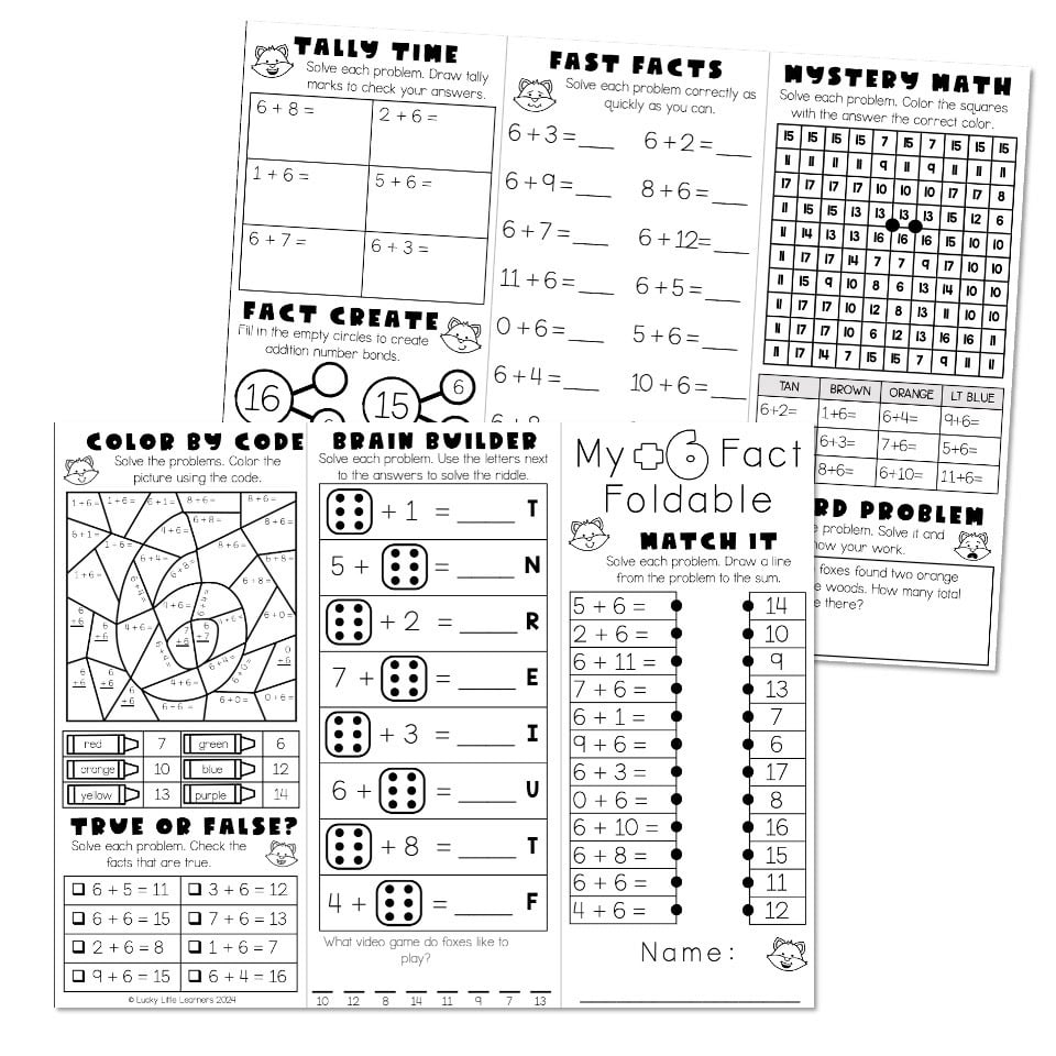 Addition Fact Fluency Brochure – Fact Foldable – Addition 6 - Lucky ...