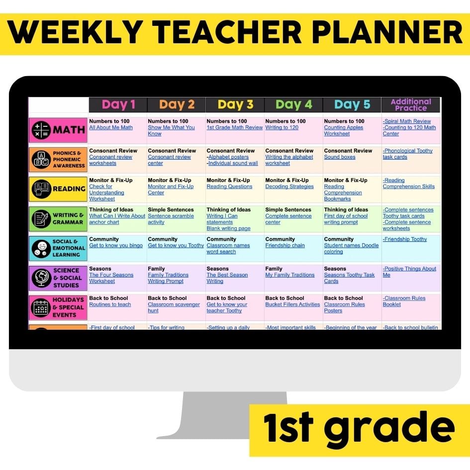 All Access Weekly Teacher Planner - 1st Grade - Lucky Little Learners