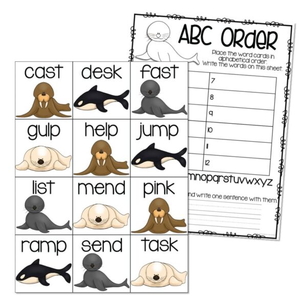 Arctic Animals - Literacy Centers - ABC Order - Lucky Little Learners