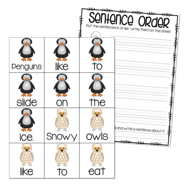 Arctic Animals - Literacy Centers - Sentence Order - Lucky Little Learners