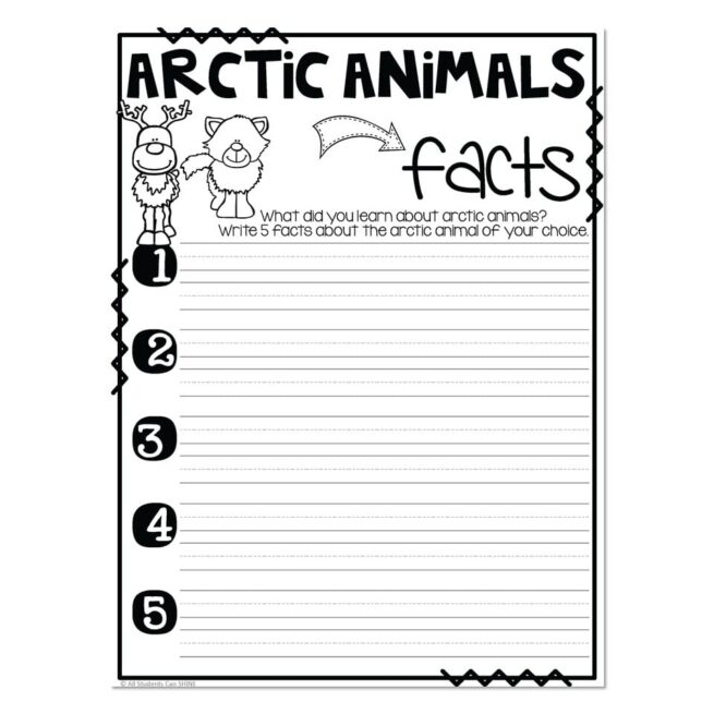 Arctic Animals Unit - Facts Writing Page - Lucky Little Learners