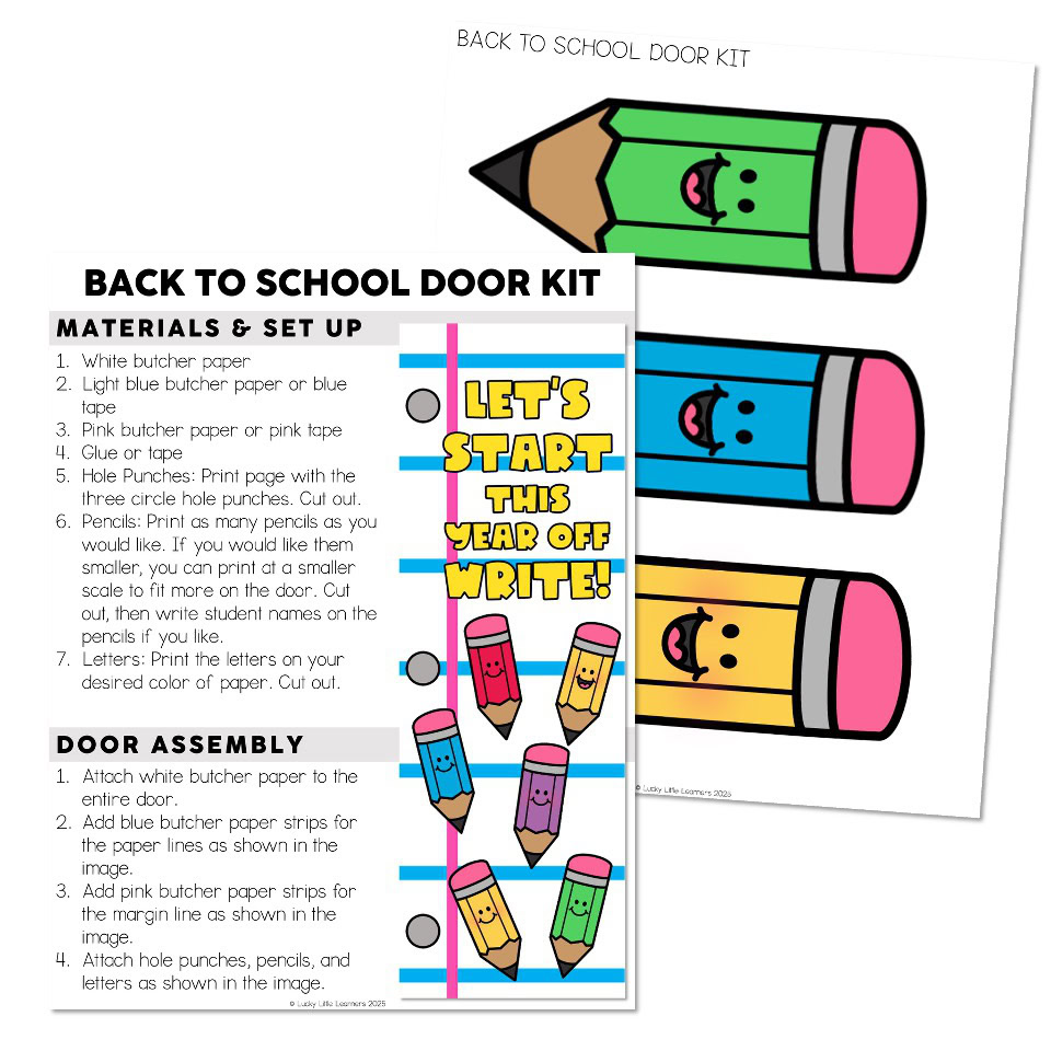 Back to School Door Kit - Let's Start the Year Off Write - Lucky Little ...