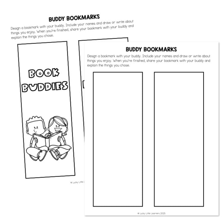 Buddy Reading Activities - Bookmarks - Lucky Little Learners
