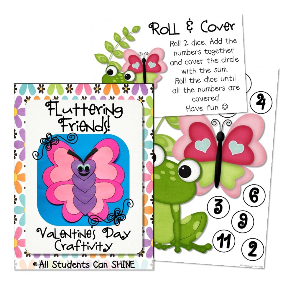 Craftivities - Valentine's Day - Fluttering Friends - Addition - Roll ...