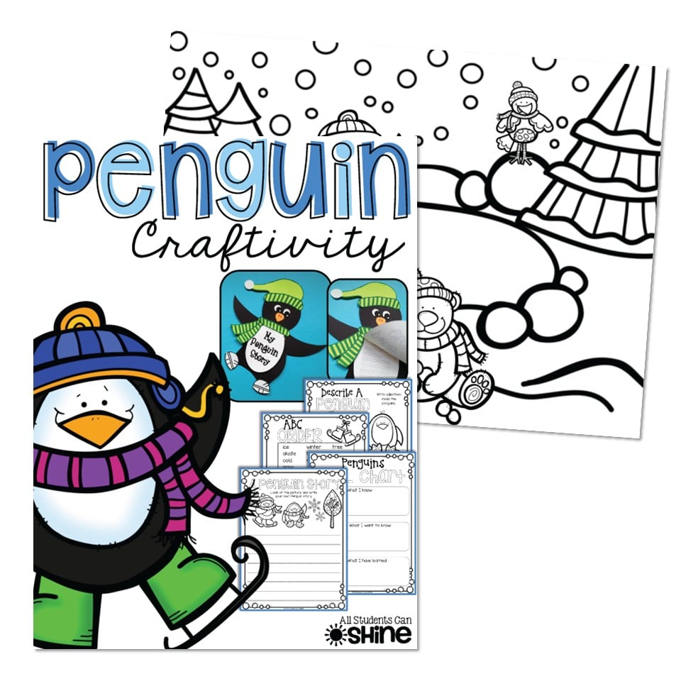 Craftivities - Winter - Penguin - Coloring Page - Lucky Little Learners