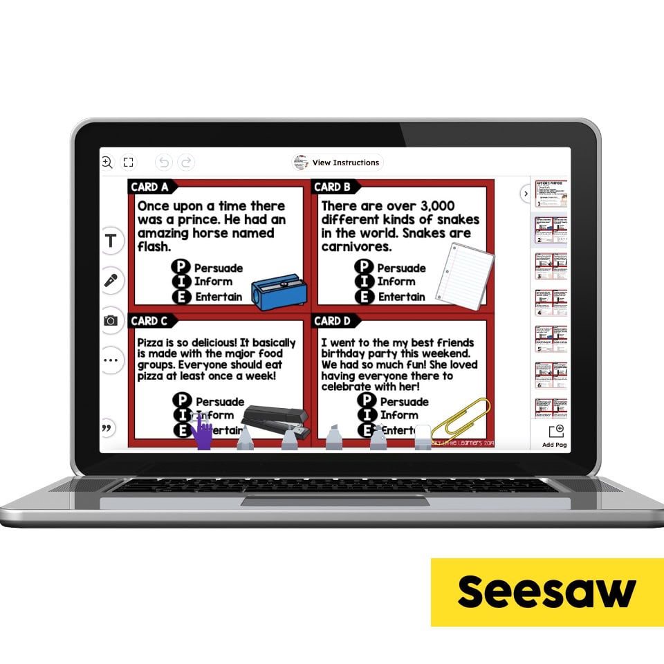 Digital Seesaw - 2nd Grade Reading Center - Author's Purpose - Lucky ...