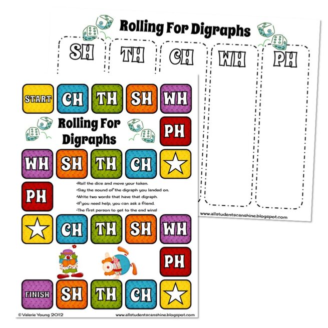 Digraphs Pack - Board Game - Rolling for Digraphs - Lucky Little Learners