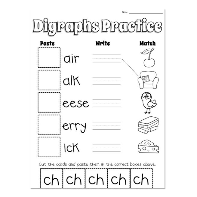 Digraphs Pack - Digraphs Practice Cut and Paste - Lucky Little Learners