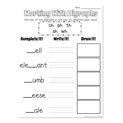 Digraphs Pack - Working with Digraphs - Draw It - Lucky Little Learners