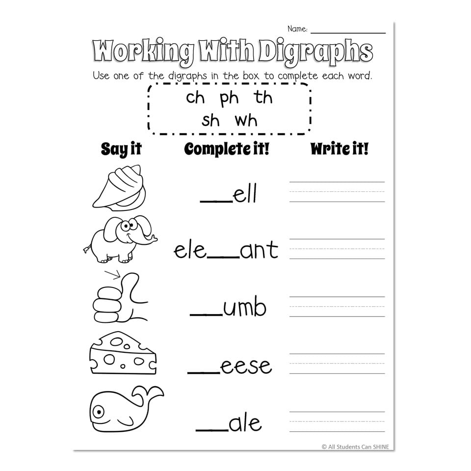 Digraphs Pack - Working with Digraphs - Write It - Lucky Little Learners