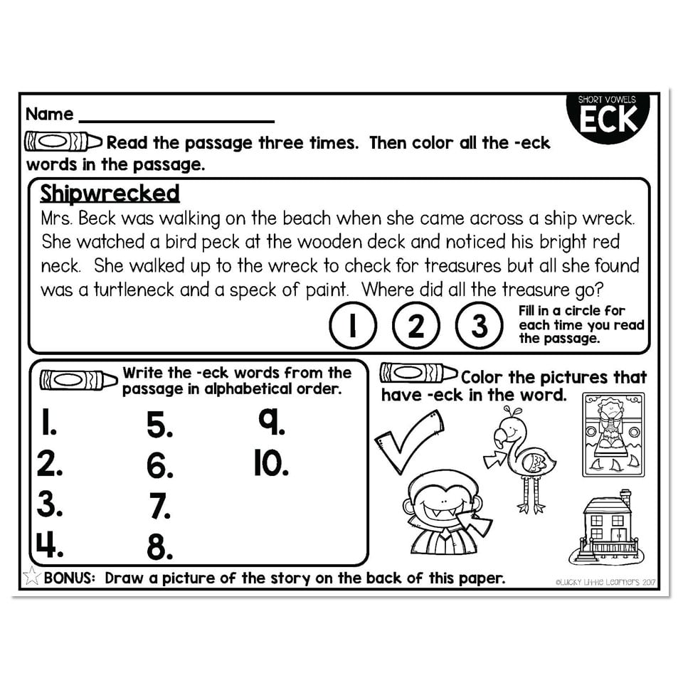 ECK - Short Vowels Phonics Mats 2nd Grade - Lucky Little Learners
