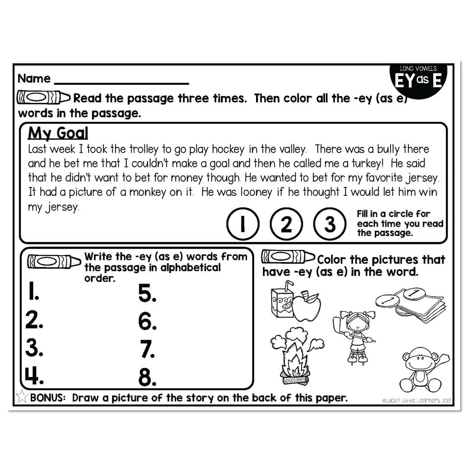 EY as E - Long Vowels Phonics Mats 2nd Grade - Lucky Little Learners