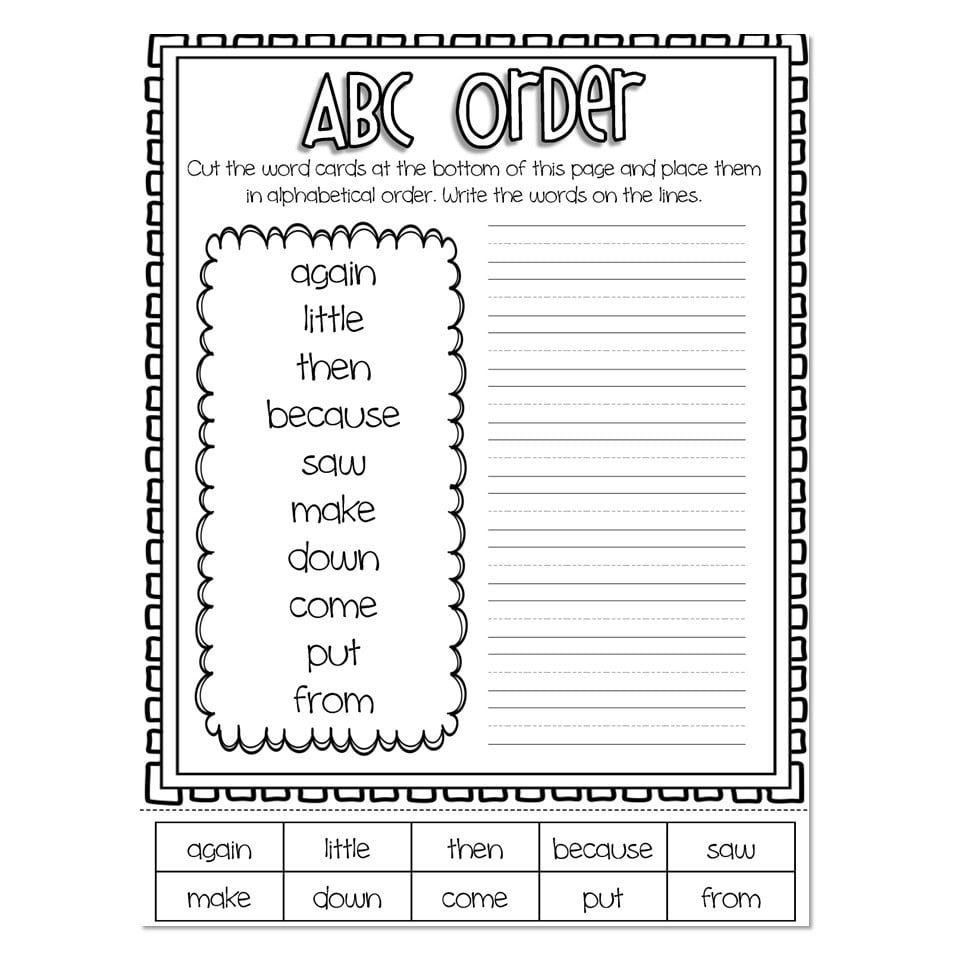 Early Finishers Kindergarten and 1st Grade - Literacy - ABC Order ...