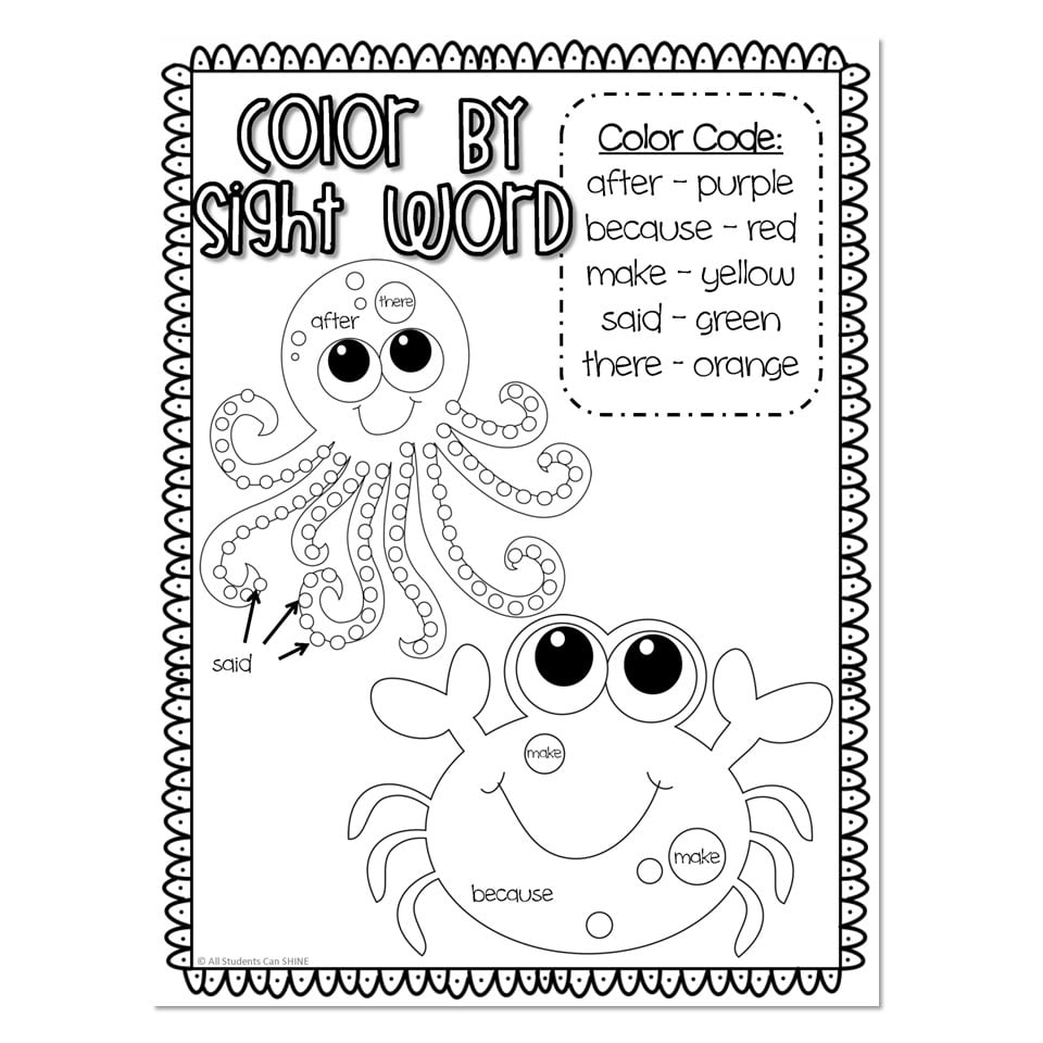 Early Finishers Kindergarten and 1st Grade - Literacy - Color by Sight ...