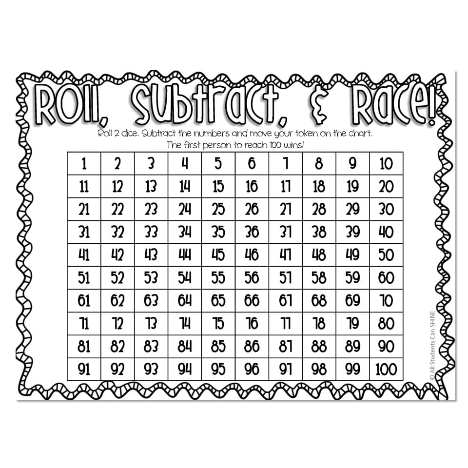 Early Finishers Kindergarten and 1st Grade - Math - Roll Subtract and ...