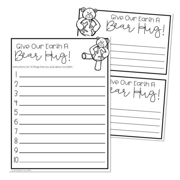 Earth Day Craftivity - Writing Prompt - Give Our Earth a Bear Hug ...