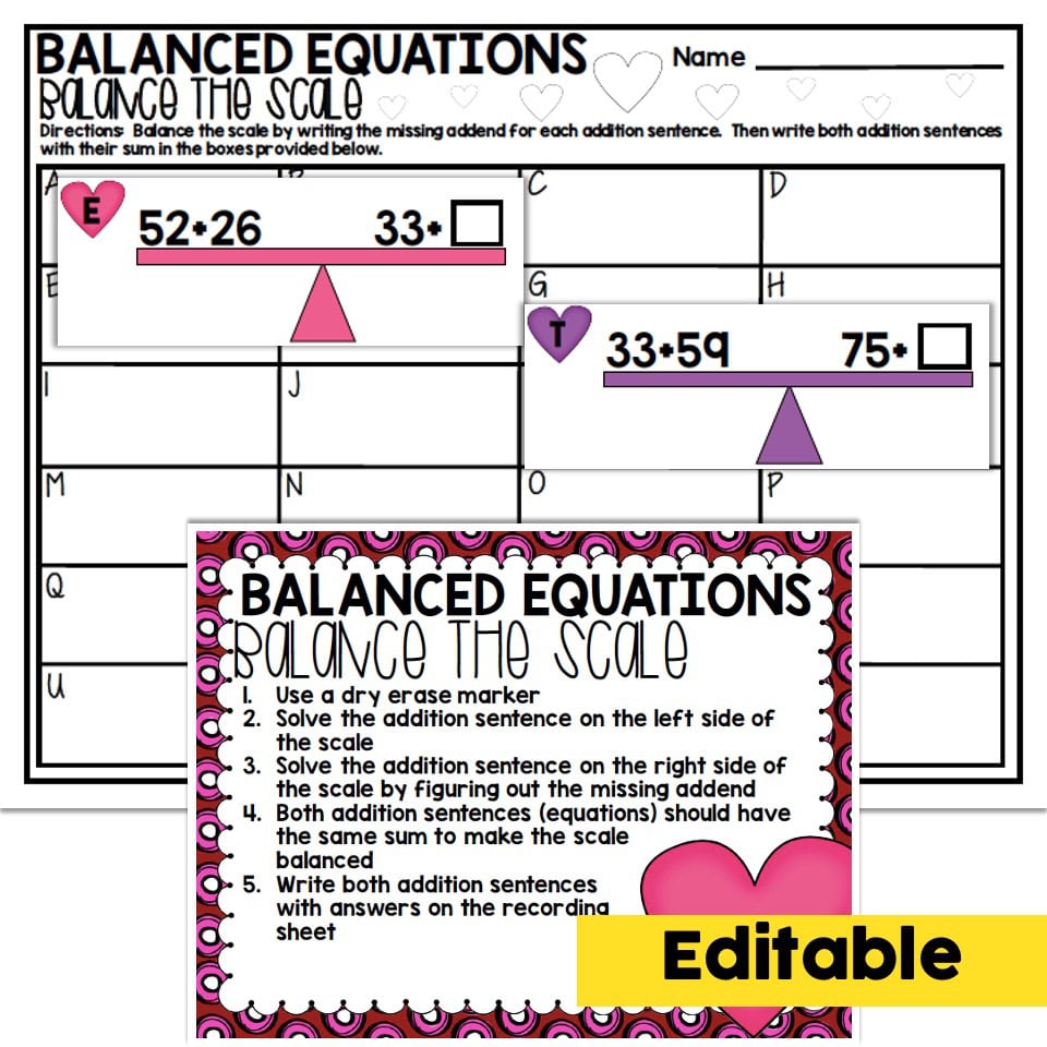 Editable - 2nd Grade February Math Center - Balanced Equations - Lucky ...