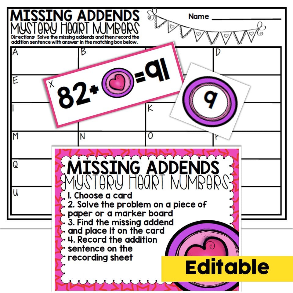 Editable - 2nd Grade February Math Center - Missing Addends - Lucky ...