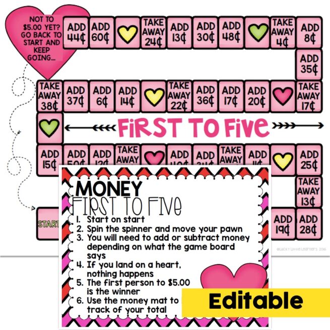 Editable - 2nd Grade February Math Center - Money - Lucky Little Learners