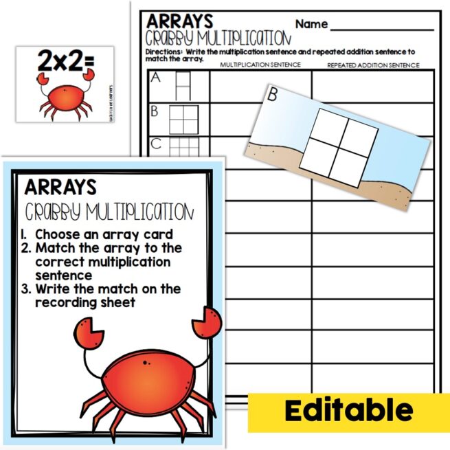 Editable - 2nd Grade June Math Center - Arrays - Lucky Little Learners