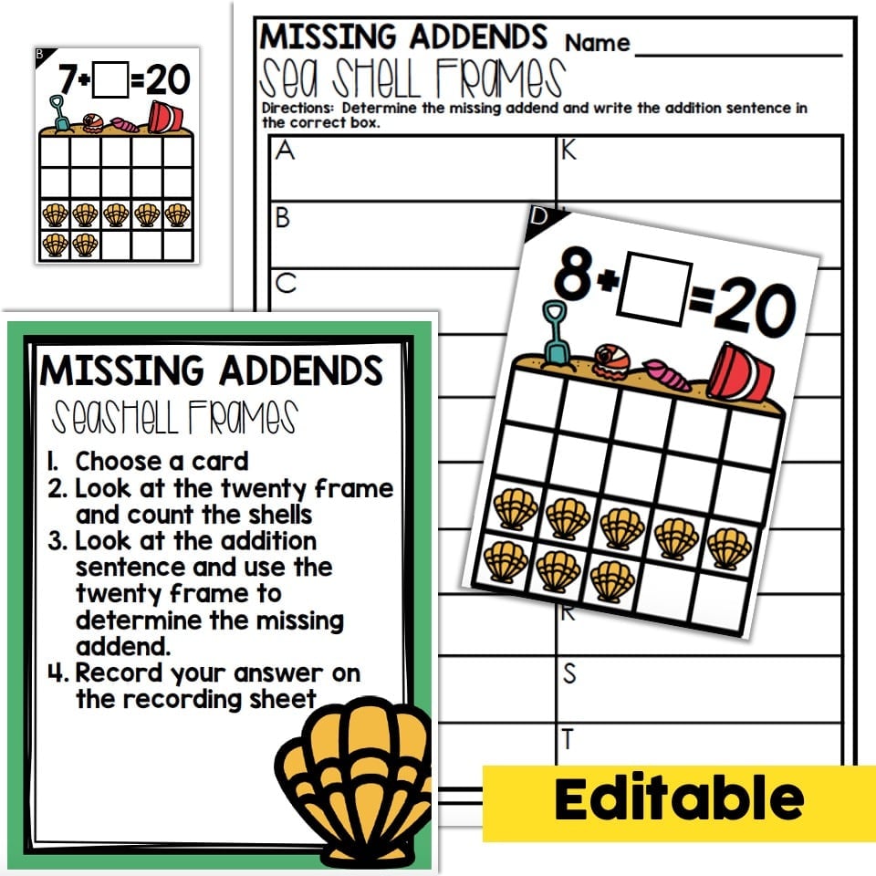 Editable - 2nd Grade June Math Center - Missing Addends - Lucky Little ...