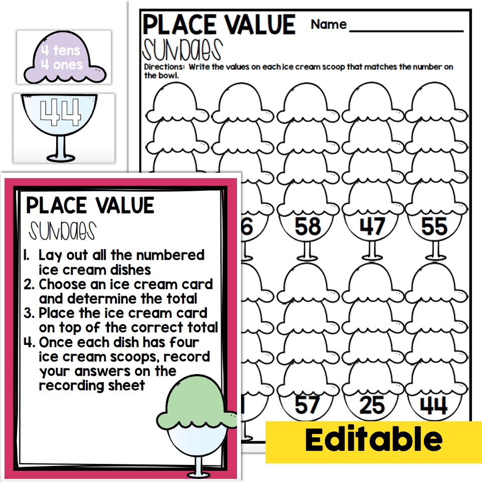 Editable - 2nd Grade June Math Center - Place Value - Lucky Little Learners