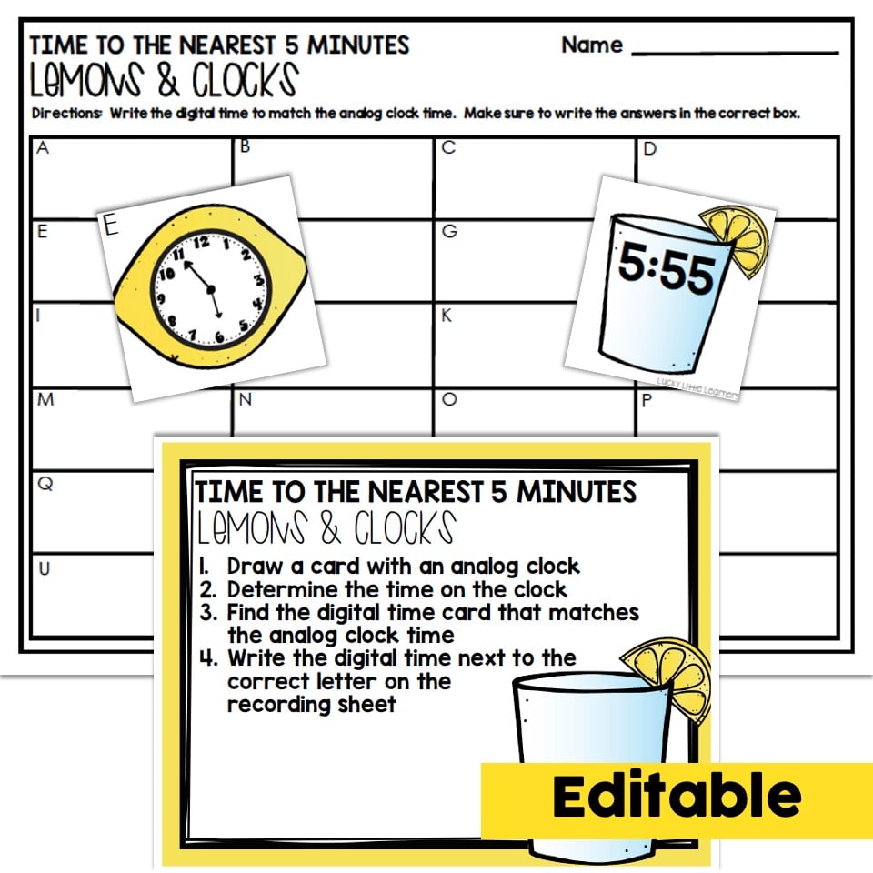 Editable - 2nd Grade June Math Center - Time - Lucky Little Learners