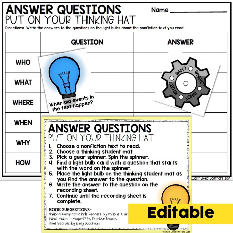 Editable - 2nd Grade Reading Center - Answering Questions - Nonfiction ...