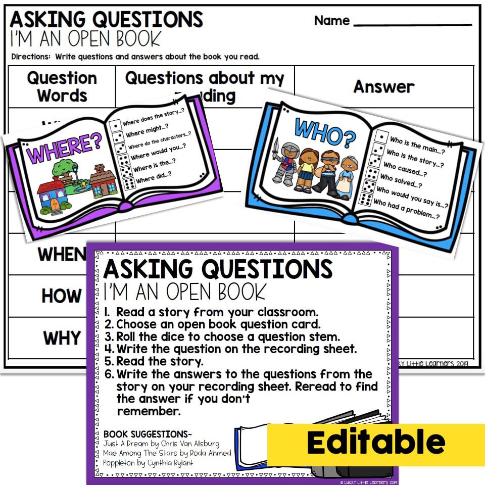 Editable - 2nd Grade Reading Center - Ask and Answer Questions ...
