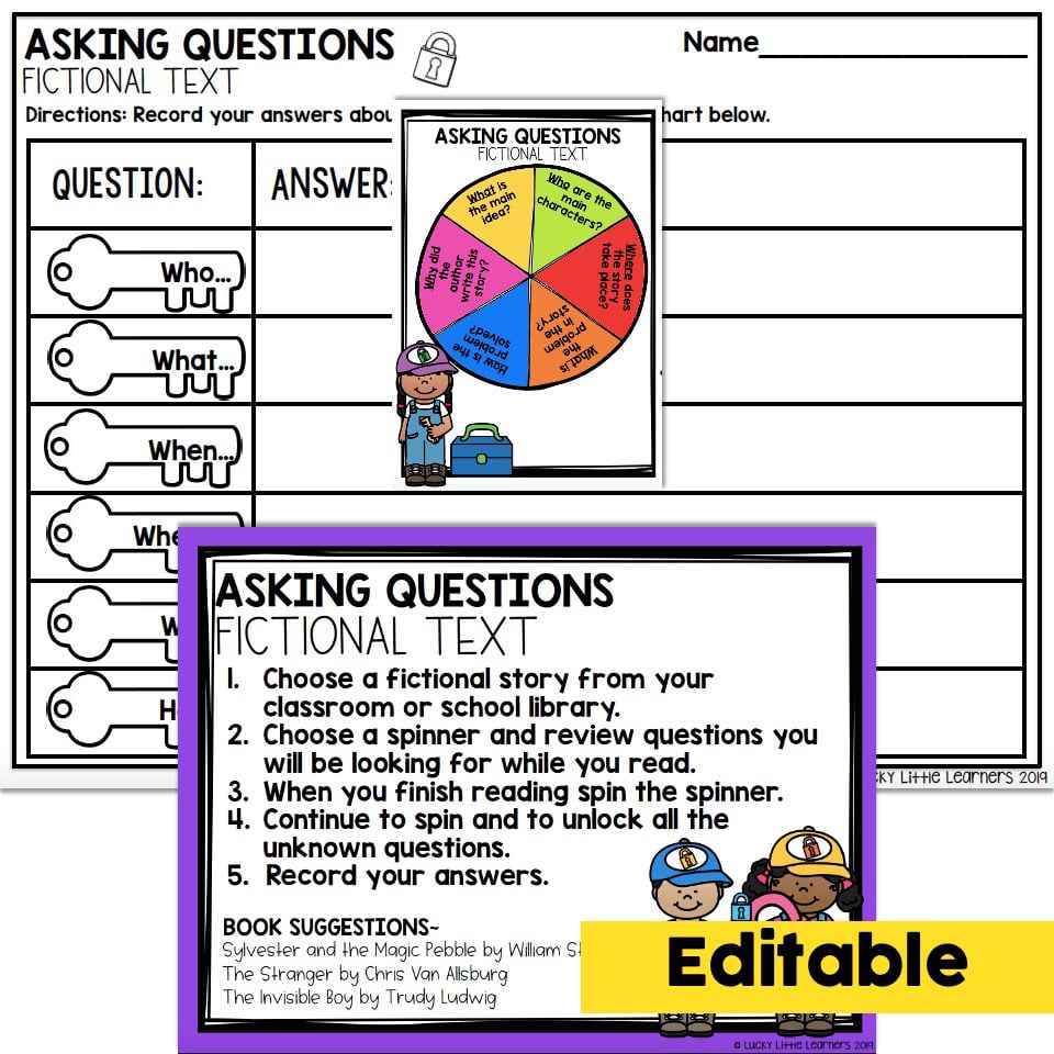 Editable - 2nd Grade Reading Center - Asking Questions - Fiction ...