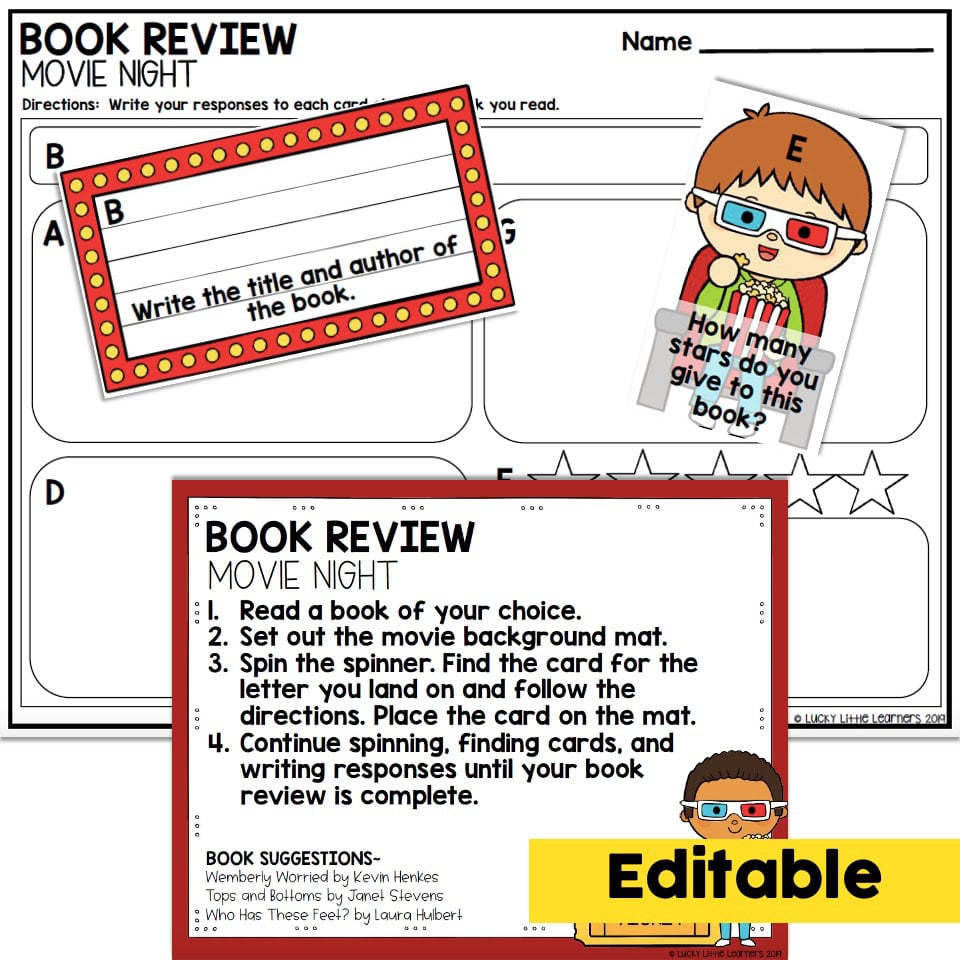 Editable - 2nd Grade Reading Center - Book Review - Lucky Little Learners