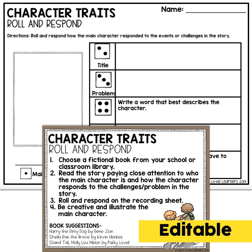 Editable - 2nd Grade Reading Center - Character Traits - Lucky Little ...