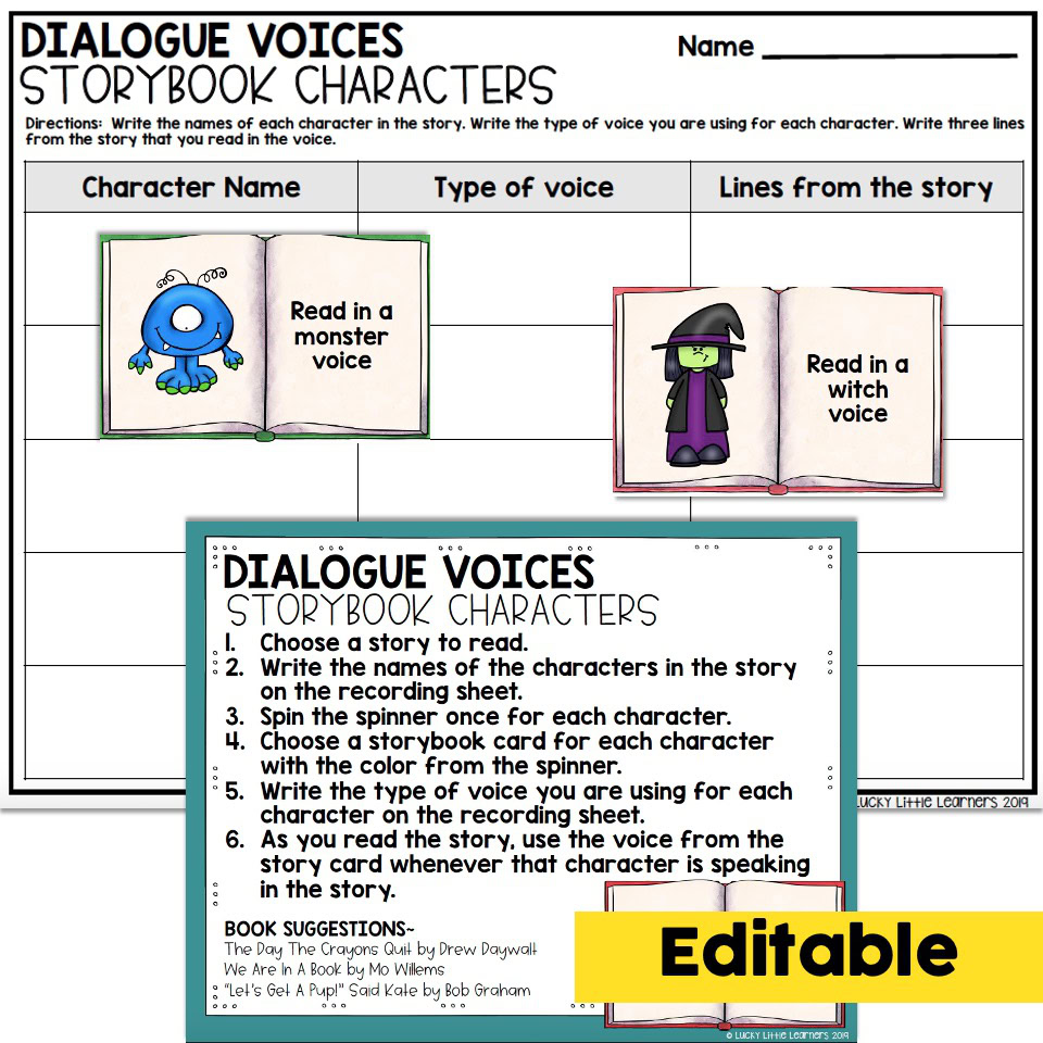 Editable - 2nd Grade Reading Center - Character Voices - Lucky Little ...
