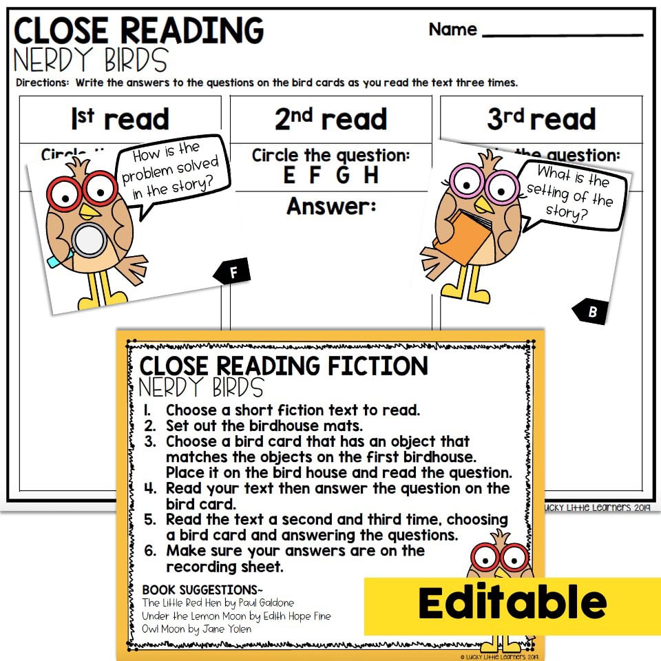Editable - 2nd Grade Reading Center - Close Reading Fiction - Lucky ...