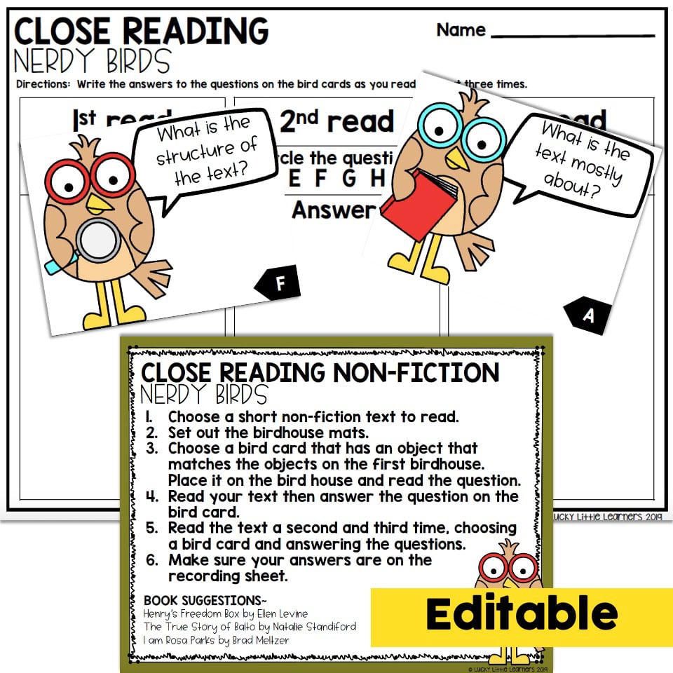 Editable - 2nd Grade Reading Center - Close Reading Nonfiction - Lucky ...