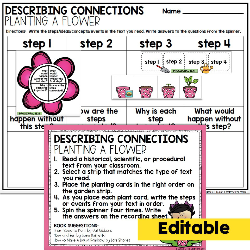 Editable - 2nd Grade Reading Center - Describing Connections - Lucky ...
